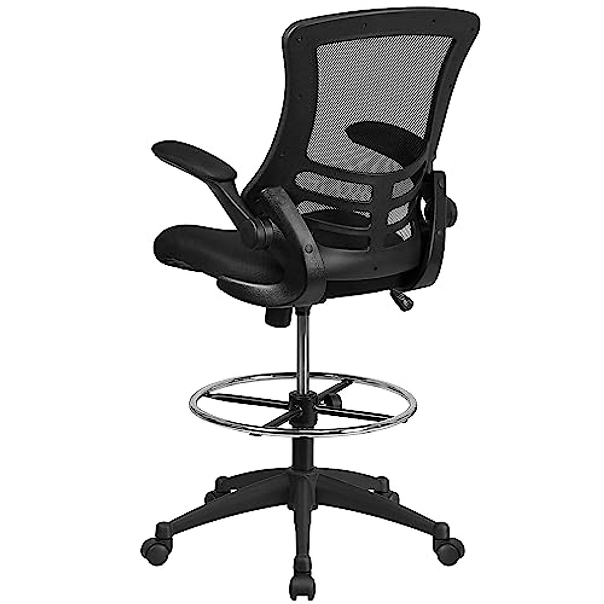 Flash Furniture Kelista Mid-Back Black Mesh Ergonomic Drafting Chair | Adjustable Foot Ring, Flip-Up Arms | Comfort and Productivity