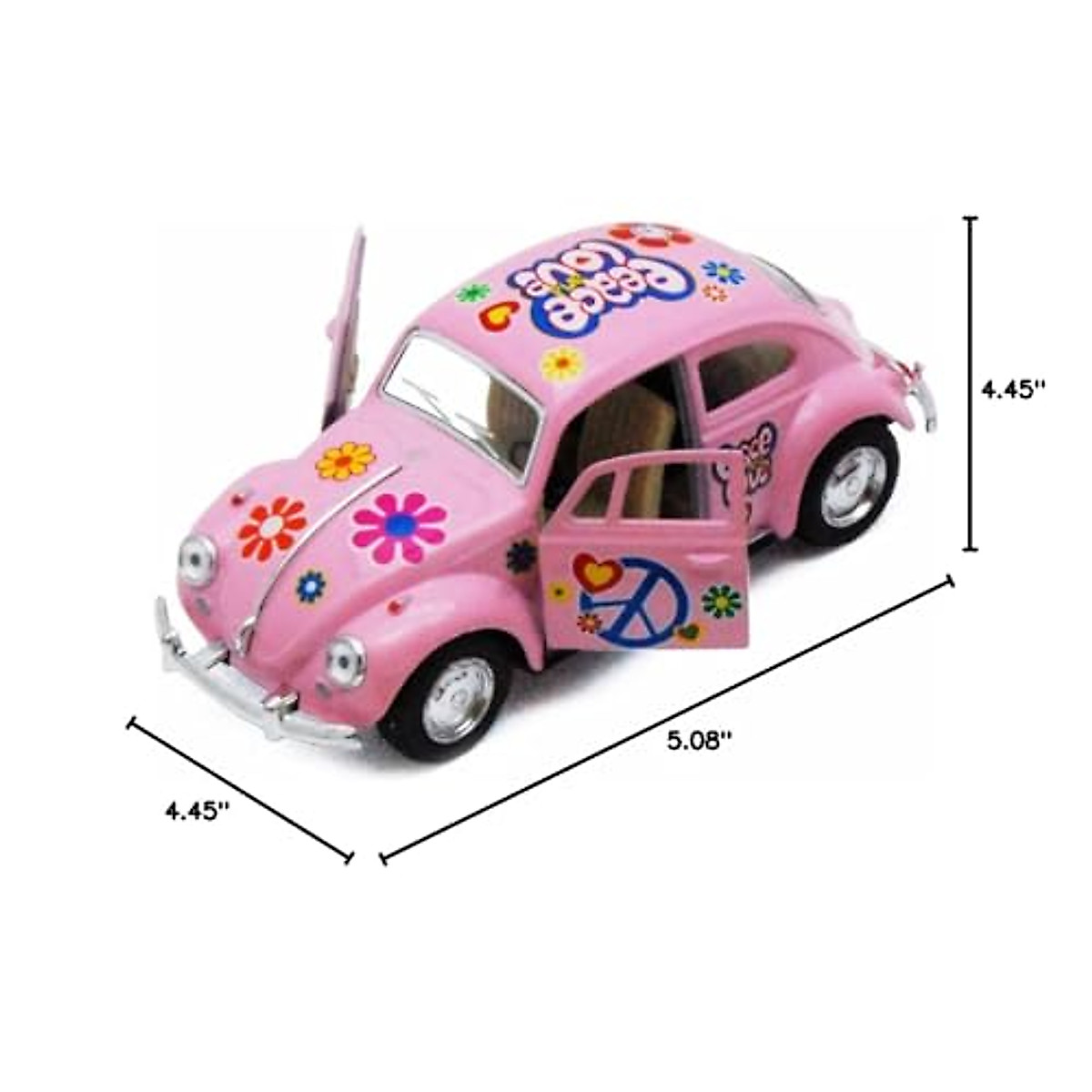 KiNSMART 1967 Volkswagen Classical Beetle w/Peace Love Decals, Set of 4 5375DF - 1/32 Scale Diecast Model Toy Cars