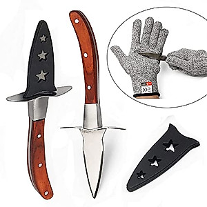 Set of 2 Oyster Shucking Knives, Shucker Kit Seafood Opener with Knife Cut Resistant Glove 5-level Protection Food Grade
