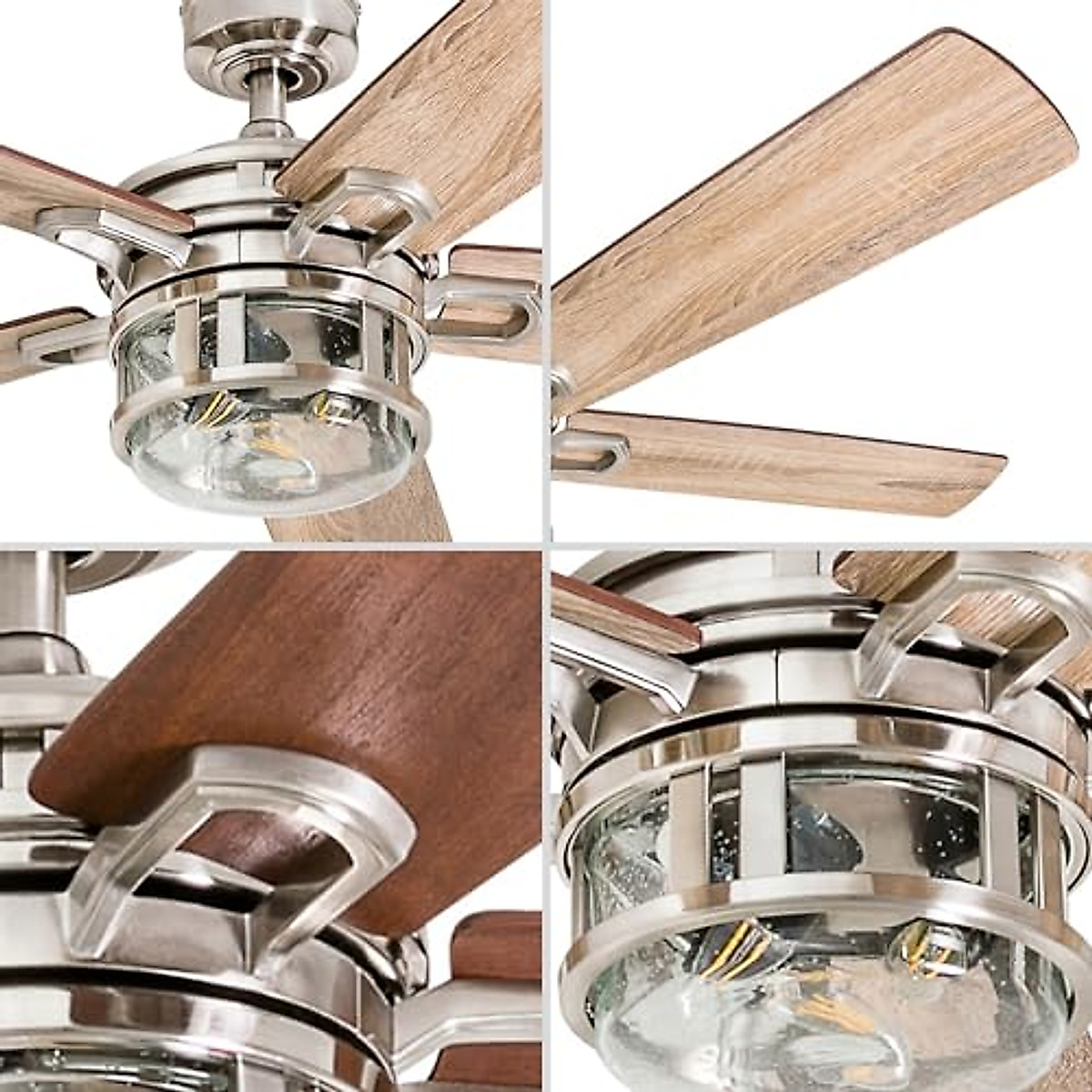 Honeywell Ceiling Fans Bonterra, 52 Inch Contemporary Indoor LED Ceiling Fan with Light and Remote Control, Dual Finish Blades, Reversible Motor - Model 50610-01 (Brushed Nickel)