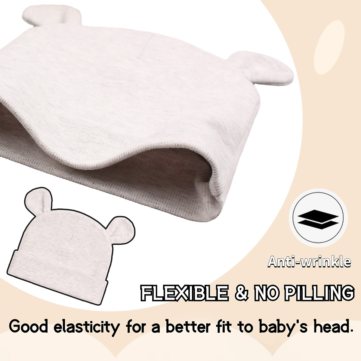 Bamery Newborn Baby Girls Hospital Hat Thick Cute Bear Ear Cotton Baby Boy Beanie for 0-6Months (White+Blue+Gray+Green,0-6 Months)