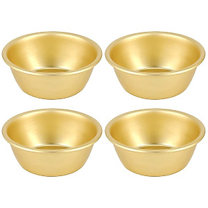 Yardwe 4Pcs Korean Traditional Makgeolli Bowls Round Rice Wine Bowls Mini Aluminum Soup Dishes for Home Kitchen Golden