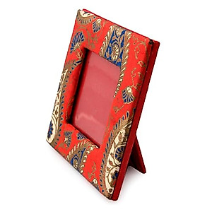 NOVICA Handmade Paper Photo Frame Red Blue Print India Decor Accessories 'Paisley Romance'