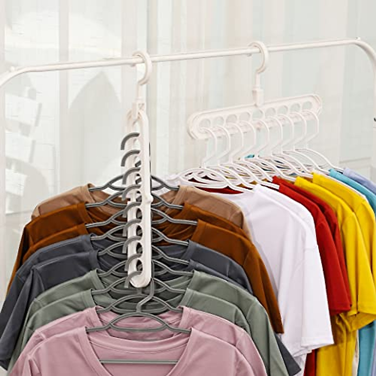 White Magic Hangers Space Saving Clothes Hangers,Closet Organizers and Storage,Smart Space Saver Sturdy Plastic Hangers with 9 Holes for Heavy Clothes,College Dorm Room Essentials for Wardrobe 5 Pack