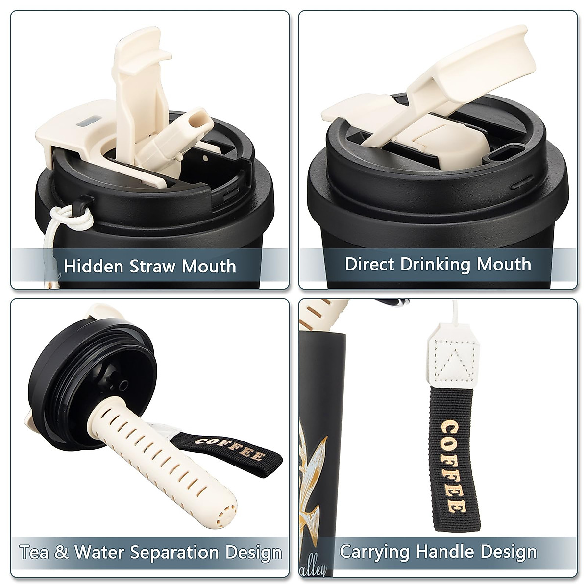 Simcat Coffee Tumblers 316 Ceramic-Lined Insulated Stainless Steel Travel Coffee Mug Leak Proof 17oz Coffee Tumblers with Lid and Straw for Keep Hot/Ice Coffee,Tea (Black)