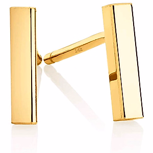 14k Yellow Gold Bar Earrings Polished Stud 12mm Line Stick Minimalist Earrings (yellow-gold)
