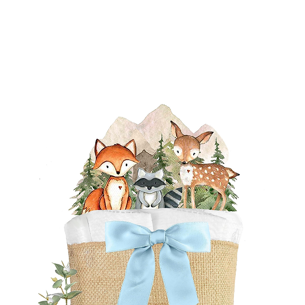 Woodland Creatures Diaper Cake - Baby Gift for a Boy - Burlap and Blue