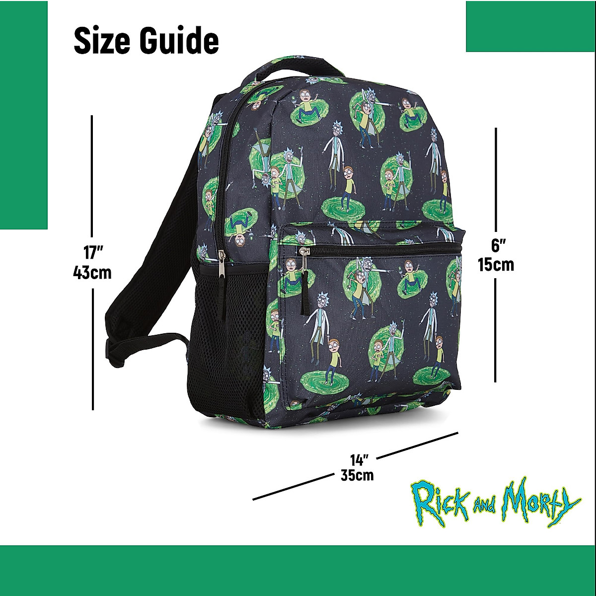 RICK AND MORTY Allover Backpack, Summer and Squanchy - Official School Bookbag (Black)