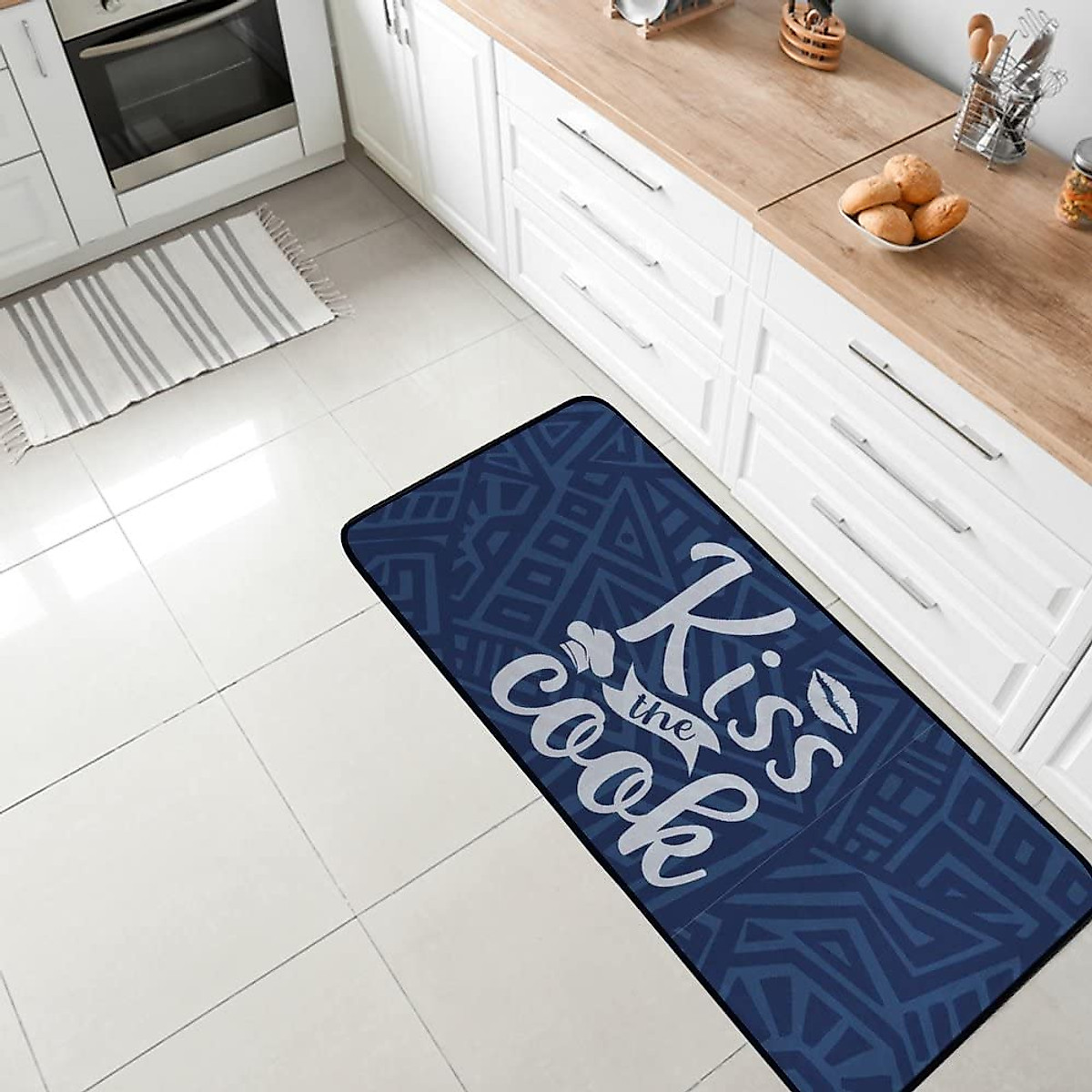 Kitchen Mat Non-Slip Kitchen Rug Kiss Cook Unique Geometric Kitchen Doormat Runner Rug for Home Decor，39 x 20 Inch