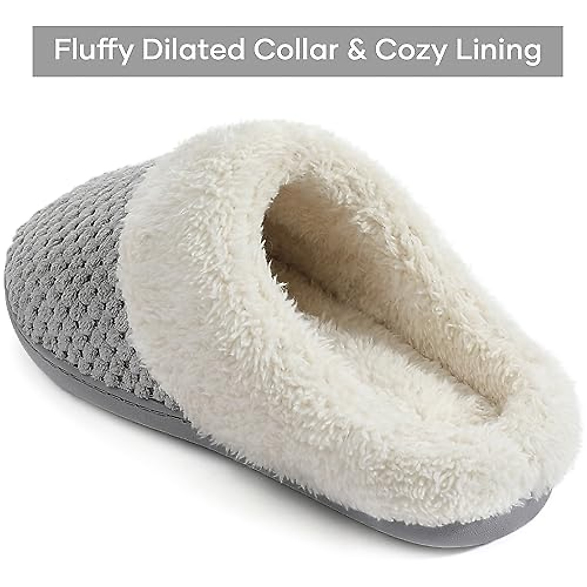 ULTRAIDEAS Women's Lamb-hug Comfy Fleece House Slippers Memory Foam, Slip-on House Shoes Indoor Outdoor (Grey, Size 7-8)