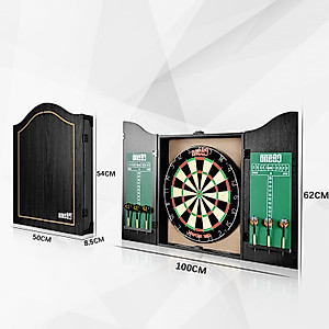 ONE80 All-in-One Dartgame Center with Self-Healing Sisal Dartboard & Multifunctional Cabinet. 12 Steeltip Darts and Mounting Kit Included (Paper Dartboard Cabinet Set)