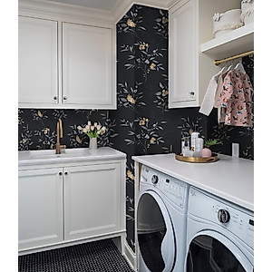 Feisoon Black and Gold Wallpaper Flower Wallpaper Floral Leaf Contact Paper Self Adhesice Wallpaper 16.14"x78.7" Waterproof Contact Paper Removable Wallpaper for Furniture Cabinet Stair Wall Decor