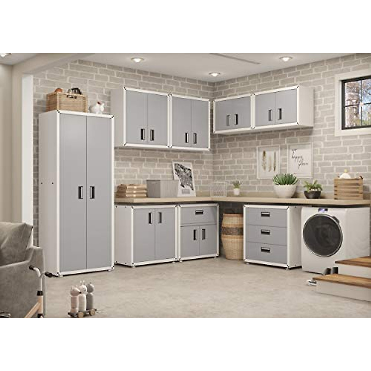 itbe for Home Ready-to-Assemble One Drawer Steel Cabinet with 2 Doors (White and Grey)