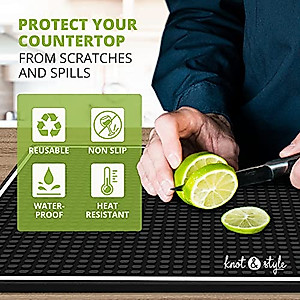 Bar Mat Counter Top - 17.7 x 11.8 inch, Black Waterproof, Non-Slip, Non-Toxic, Heavy Duty Rubber, Easy to Clean, Perfect for Bars & Restaurants, Premium Quality - Knot and Style (Premium)