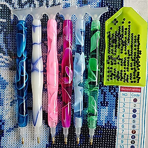 Diamond Painting Pen Kit, Handmade Resin 5D Diamond Painting Pen for Diamond Art and Nail Art, with 5 Drill Pen Picking Heads and 2 Pieces Painting Glue Clay (Sky Blue)