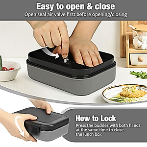 Caperci Bento Box Adult Lunch Box - Stackable Leakproof 47oz Lunch Containers for Adults with Sauce Container - Idea for Office, On-the-go, Microwave/Dishwasher Safe, BPA Free (Black)