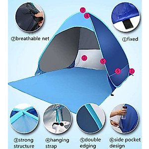 Beach Tent Camping Tent with Tent Stakes, Pop Up Tent for 1-3 Person, Sun Shelters Portable Tent with UPF 50+UV Protection Rating for Family Camping Fishing Picnic