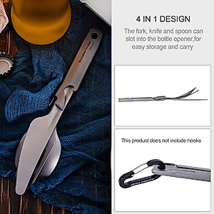 iBasingo Titanium Knife Fork Spoon Bottler Opener Tableware Set 4 in 1 Storage Design Protable Lightweight Cutlery for Outdoor Camping Kitchen CJ-Ti1066T