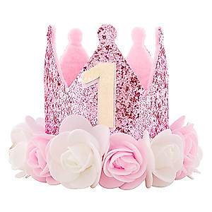 Kbrand Hat First Birthday 1st Decorations For Girl Gifts Rose Gold Baby Pink Crown Party One Year Old Princess, Rose Gold,pink