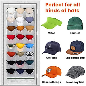 Hat Racks for Baseball Caps, 24 Pockets Hat Organizer for Cap Collection, Hat Holder with Deeper Breathable Mesh Slots & Velcro Preserve Hats' Brims 1