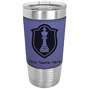 LaserGram 20oz Vacuum Insulated Tumbler Mug, Chess King, Personalized Engraving Included (Faux Leather, Dark Purple)