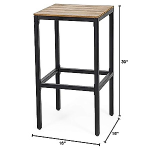 Christopher Knight Home Frieda Outdoor Modern Industrial Acacia Wood Bar Stools (Set of 2), Teak Finish + Black