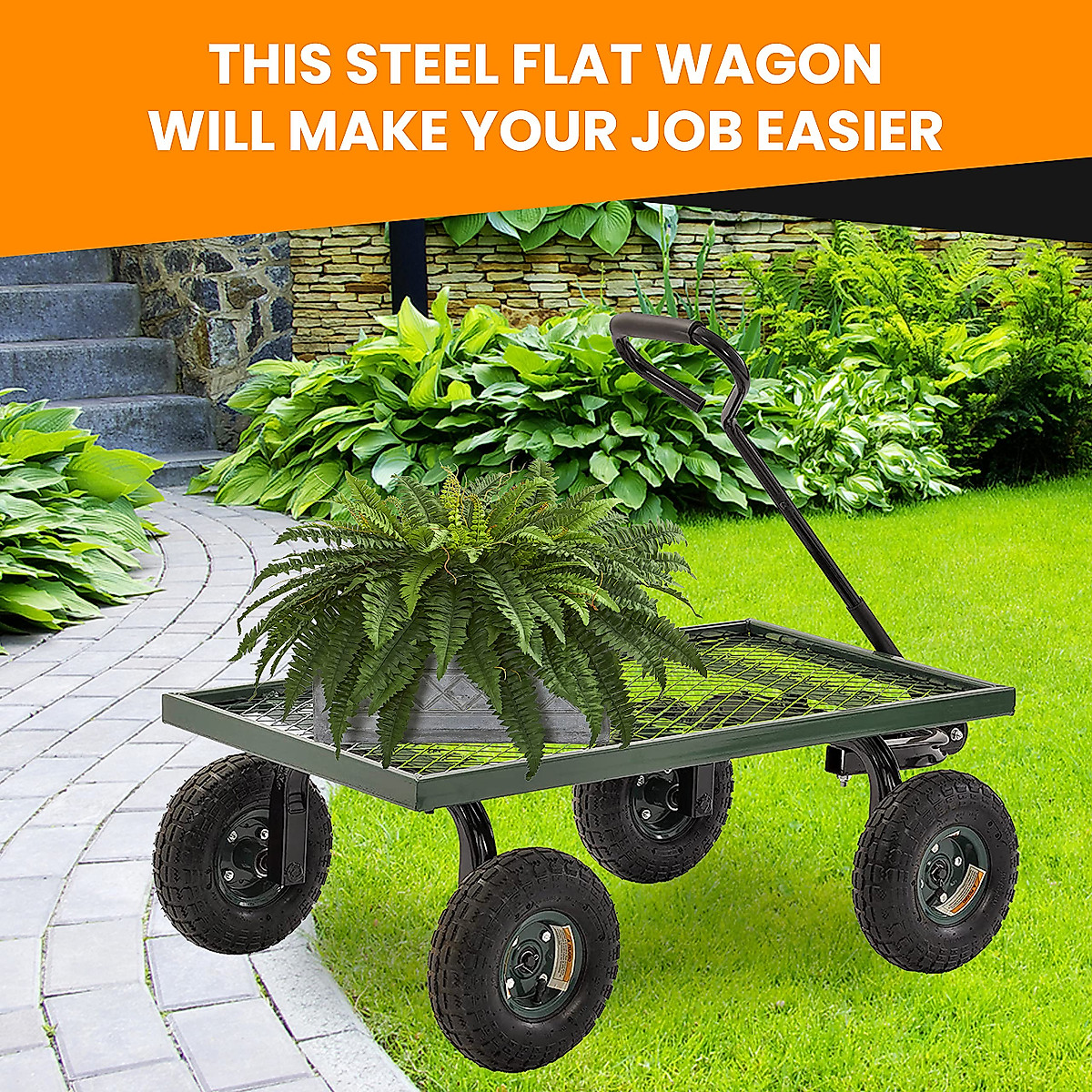 Juggernaut Carts Outdoor Beach Wagon and Garden Cart with Wheels, Steel Mesh Design, and 1000 Pound Load Capacity, Green