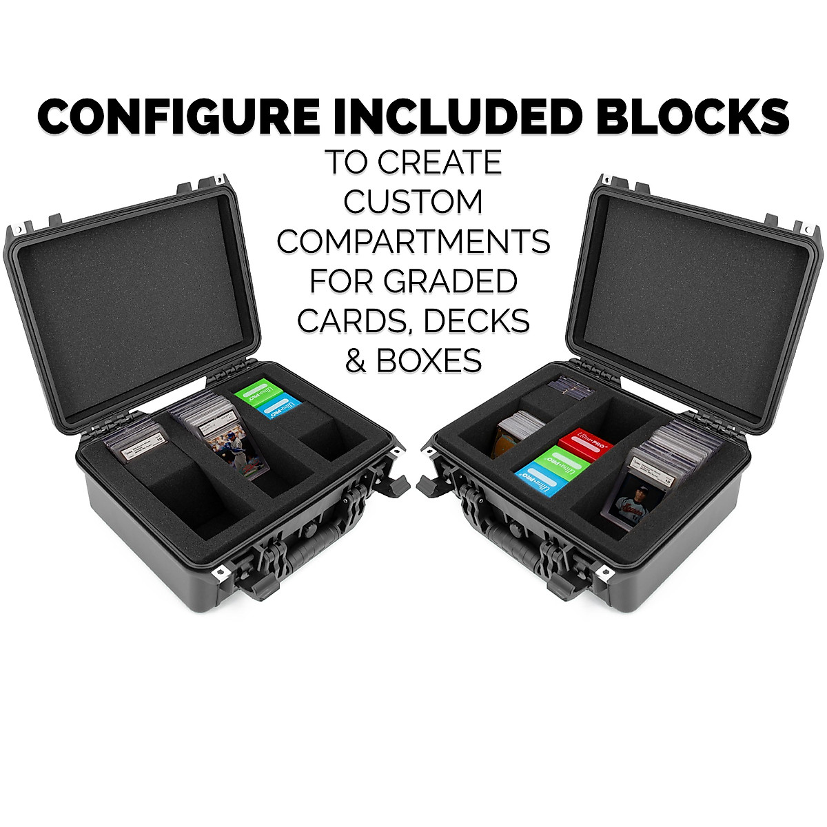 CASEMATIX Graded Card Case Pro Edition Compatible with 100 BGS PSA Graded Sports Trading Cards, IPX7 Waterproof Graded Slab Trading Card Box with Precision Cut Graded Card Storage Box Foam Dividers