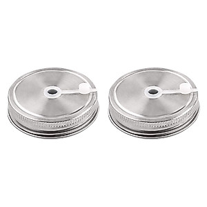 uxcell 2pcs Stainless Steel Wide Mouth Mason Jars Lids with Straw Hole Canning Lids for Drinking & Food Storage