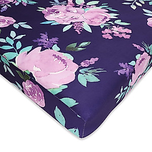 Girl Crib Sheet and Changing Pad Cover, Purple Flower Nursery Bedding, Flower Sheets for Baby Toddler Mattress