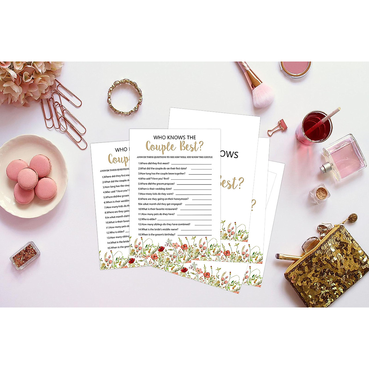 Who Knows The Couple Best Bridal Shower Game, Wedding Shower and Bachelorette Party - Set of 30 Cards, Boho Floral Bridal Wedding Activities Game Cards for Guests, Bridal Shower Party Decorations-LM2