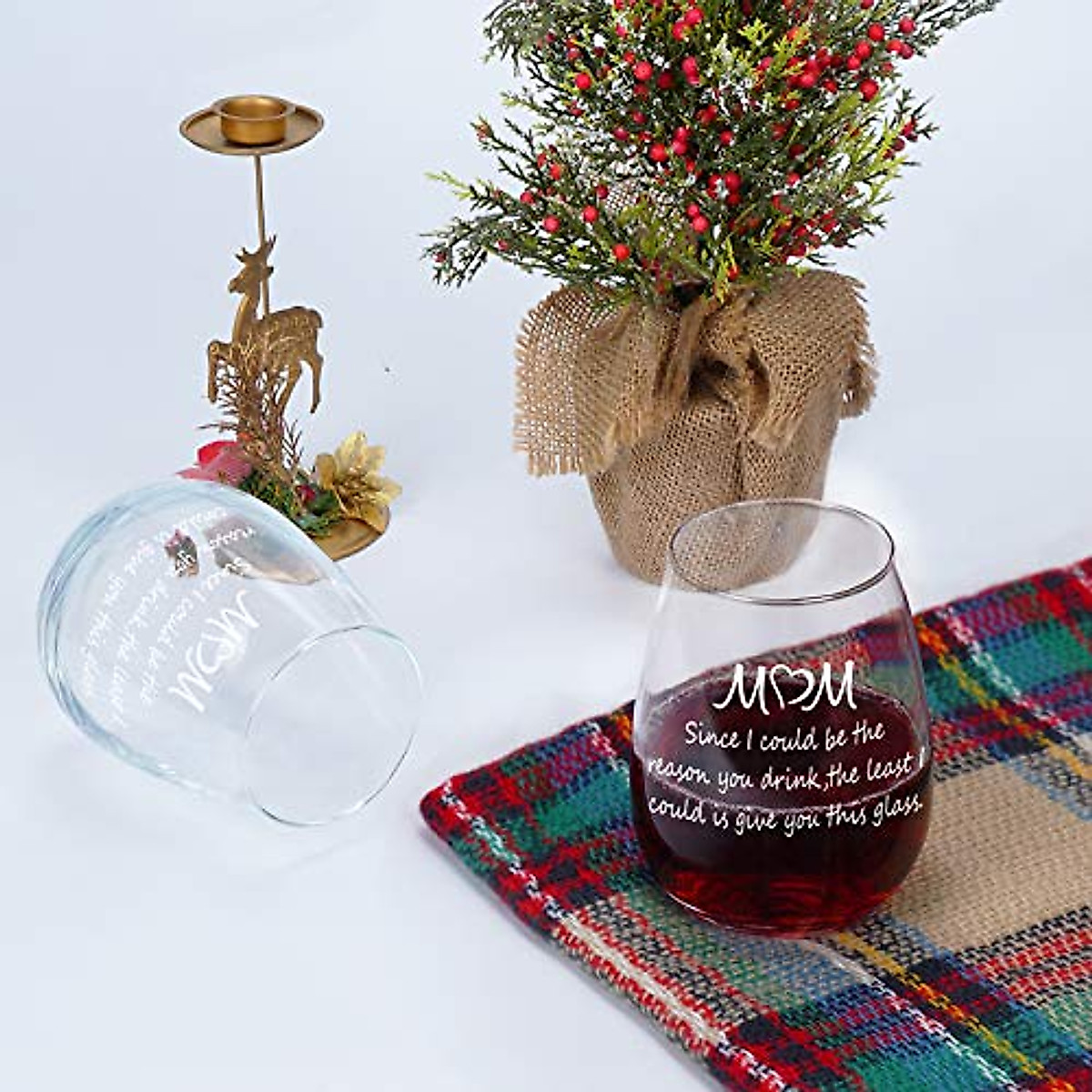 Mother’s Day Gift, Mom Stemless Wine Glass for Women Mom Mother Wine Lovers Mother's Day Birthday Christmas from Daughter Son Kid, Funny Birthday Gift for Mom, Mom Wine Glass for Red White Wine, 15Oz