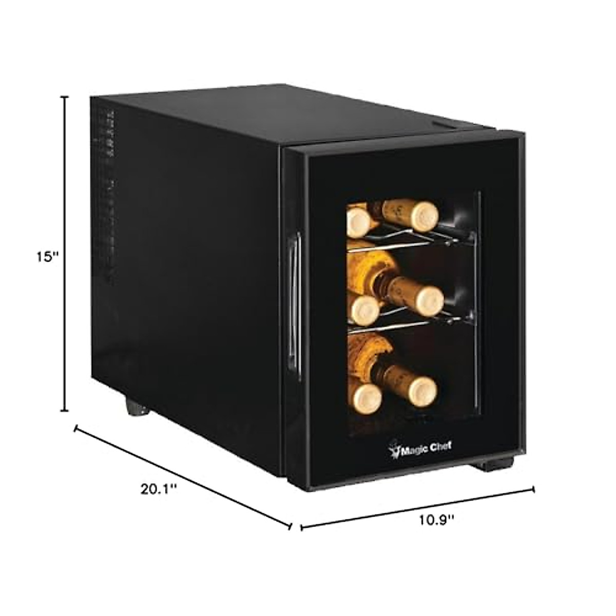Magic Chef MCWC6B 6-Bottle Single-Zone Black Wine Cooler, 20.1L x 10.9W x 15H