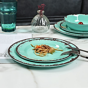 Rustic Melamine Dinnerware Set - 12 Pcs Yinshine Outdoor Camper Dinnerware Dishes Set Service for 4, Green