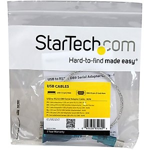 StarTech.com 17in (43cm) 1-Port USB to RS232 DB9 Serial Adapter Cable, USB to Serial Adapter Cable - M/M