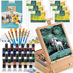 Inburit Art Paint Set with Wooden Easel Box, 24 Colors Acrylic Paints, 8 Paint Brushes, 6 Canvas Panel Deluxe Paining Supplies kit for Kids, Student, Adult & Artist