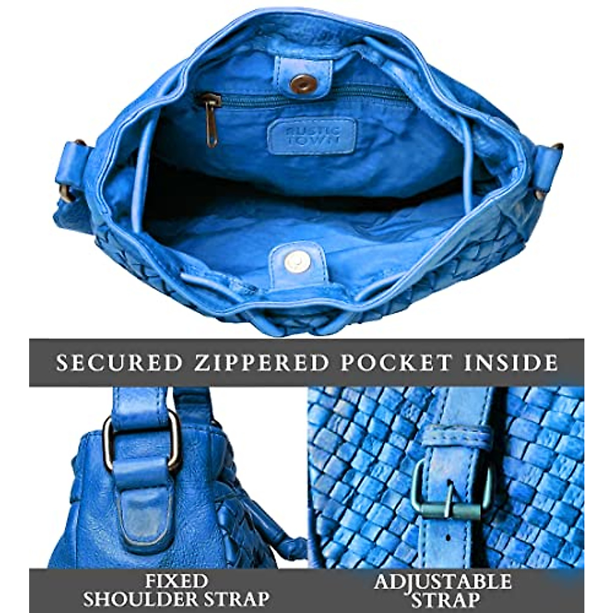 RUSTIC TOWN Leather Shoulder Bag for Women - Washed Leather Travel Sling Bag Crossbody Purse Hobo Handbags Satchel for Ladies