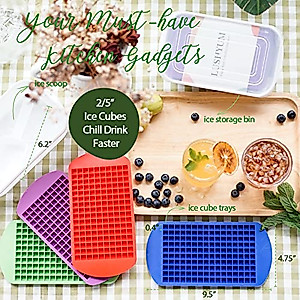 Mini Ice Cube Trays Silicone With Bin for Freezer, 4 Pack 640 Chewy Small Ice 6PCS Set, Tiny Crushed Ice Maker Molds for Chilling Coffee Juice Cocktail Whisky Boba, With Storage Box & Ice Scoop