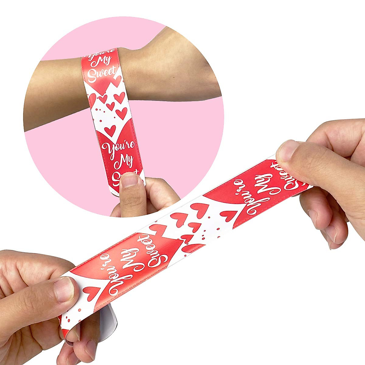 JoFAN 48 PCS Valentines Slap Bracelets Toys for Kids School Class Classroom Valentines Day Cards Gifts Prizes Party Favors