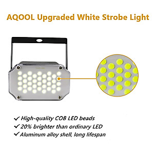AQOOL Halloween White Strobe Lights, Sound Activated Mini 36 LED Strobe Light for Parties, Speed Adjustable Super Bright DJ Stage Lighting for Halloween Room Dance Stage Disco(No Remote)