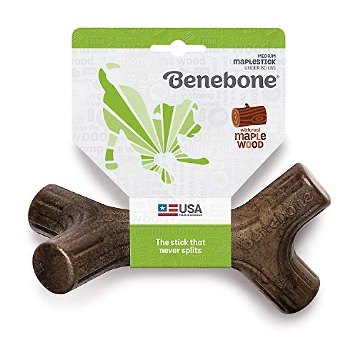Benebone Maplestick Durable Dog Chew Toy for Aggressive Chewers, Real Maplewood, Made in USA, Medium