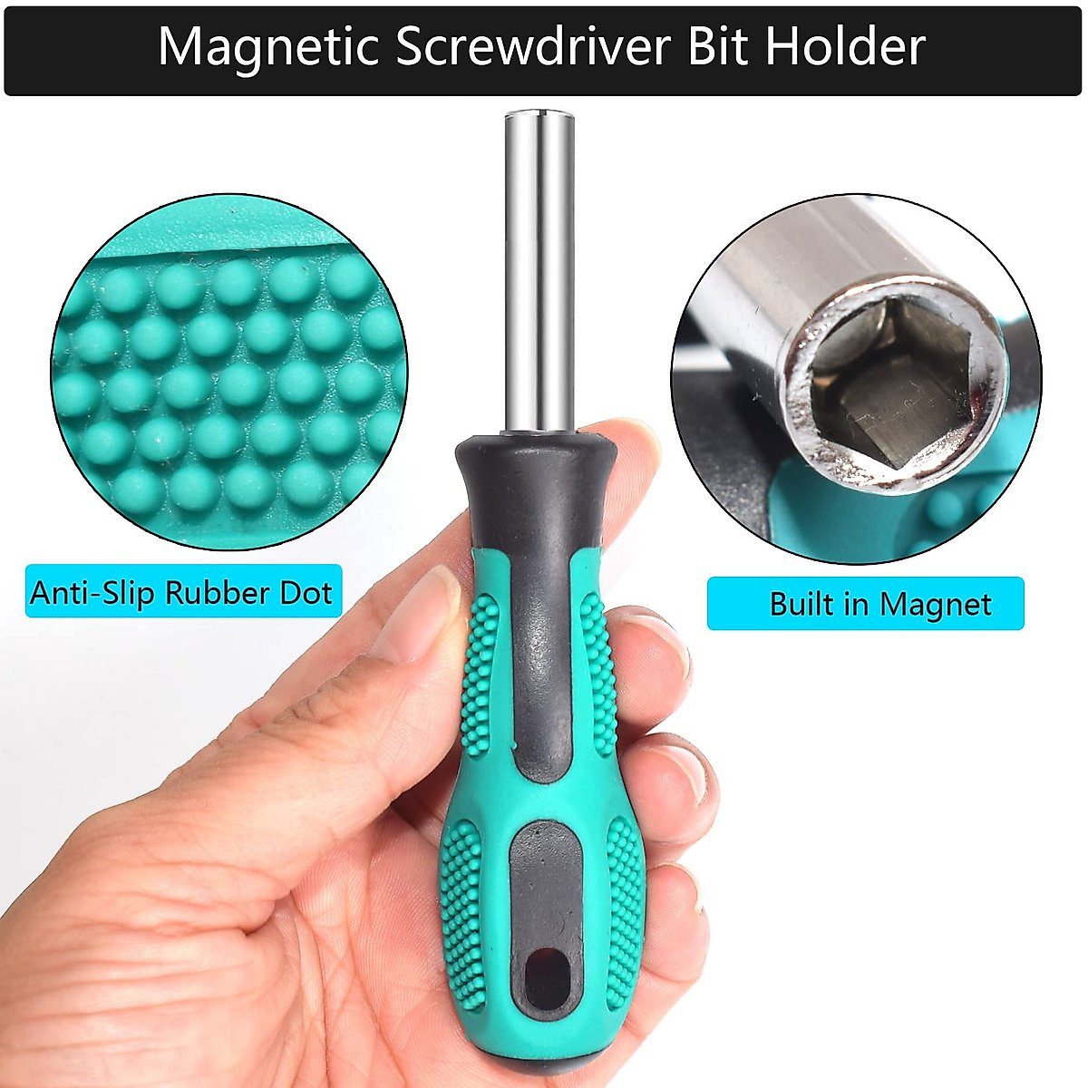 1/4 Hex Screwdriver Bit Holder Handle 2PCS, SKZIRI Hex Screwdriver Bit Handle Holder Set with 1 Quick Change Handle and 1 Magnetic Screwdriver Bit Holder Handle