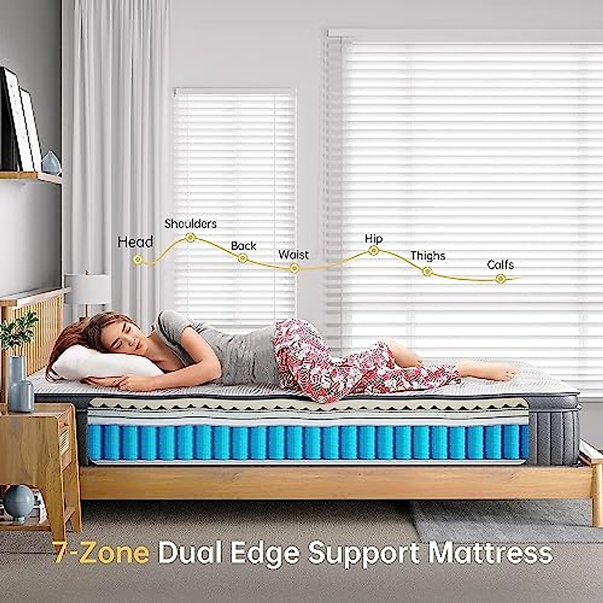 Povirt Twin Mattress, 10 Inch Innerspring Hybrid Mattress in a Box, 7-Zone Support Cool Full Bed Mattress with Breathable Soft Knitted Fabric Cover for Pressure Relief, Medium Firm, 100-Night Trial