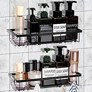 2 Pack Shower Caddy Shelf Organizer,Adhesive Shower Caddy,Rustproof Shower Shelves,Wall Mounted Shower Rack,Stainless Steel Bathroom Shower Organizer for Inside Shower Storage,No Drilling,Black