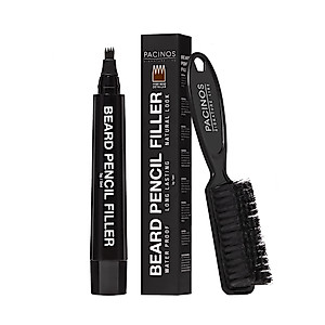 Pacinos Beard Pencil Filler - Water Proof, Long Lasting Coverage & Natural Finish - Beard, Moustache & Eyebrows - Micro-Fork Tip for Seamless Application - Bristle Brush Included (Dark Brown)
