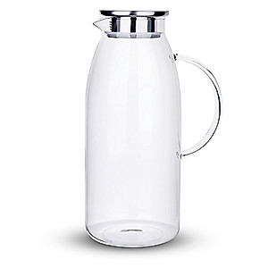 Purefold 100 Ounces Large Glass Pitcher with Lid, Hot/Cold Water Pitcher with Handle, Juice and Iced Tea Beverage Carafe