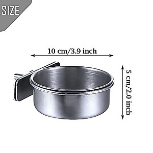 kathson 2 Pack Bird Feeding Cups with Clamp Holder, Parrot Food & Water Cage Hanging Bowl Stainless Steel Coop Cup Dish Feeder for Parakeet Cockatiels Conure Budgies Lovebird Finch