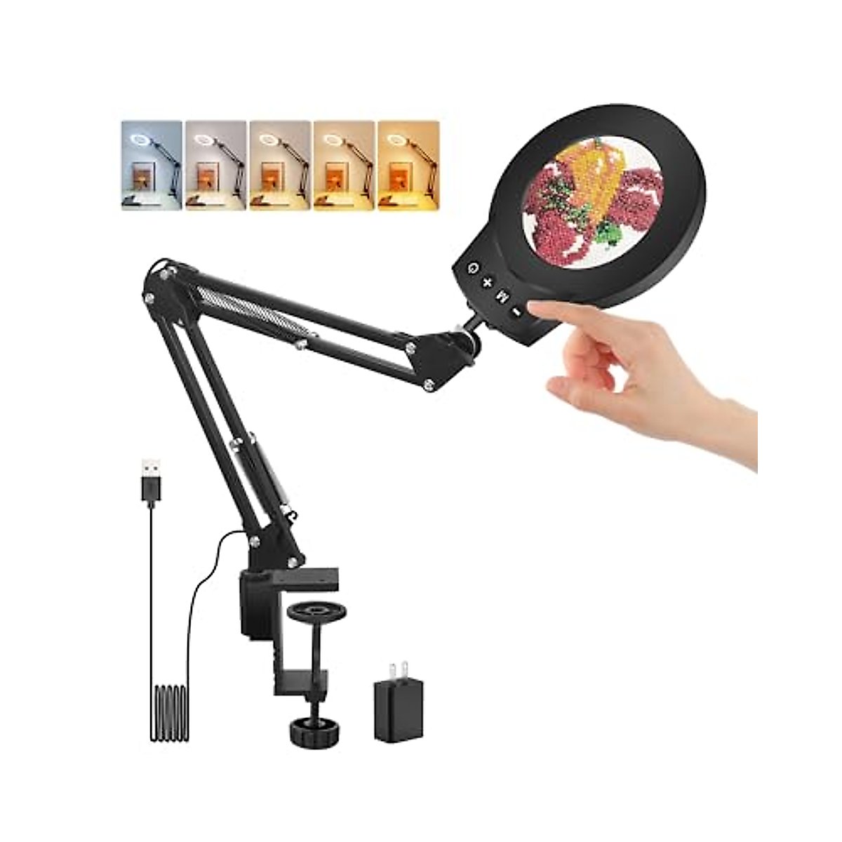 10X Magnifying Glass Light Stand Desktop Lamp Desk Table Close Work Up for Crafting, Model Assembly, Reading, Sewing, Jewelry Making ,Easy Adjustable Head Controller, Wide Compatibility Clamp