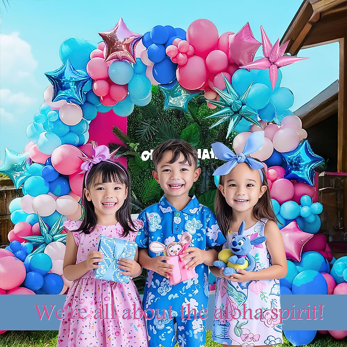 Blue and Pink Balloon Garland Arch Kit 135Pcs with five-pointe Star balloons for summer aloha Baby shower Gender reveal Hawaii cartoon birthday decorations