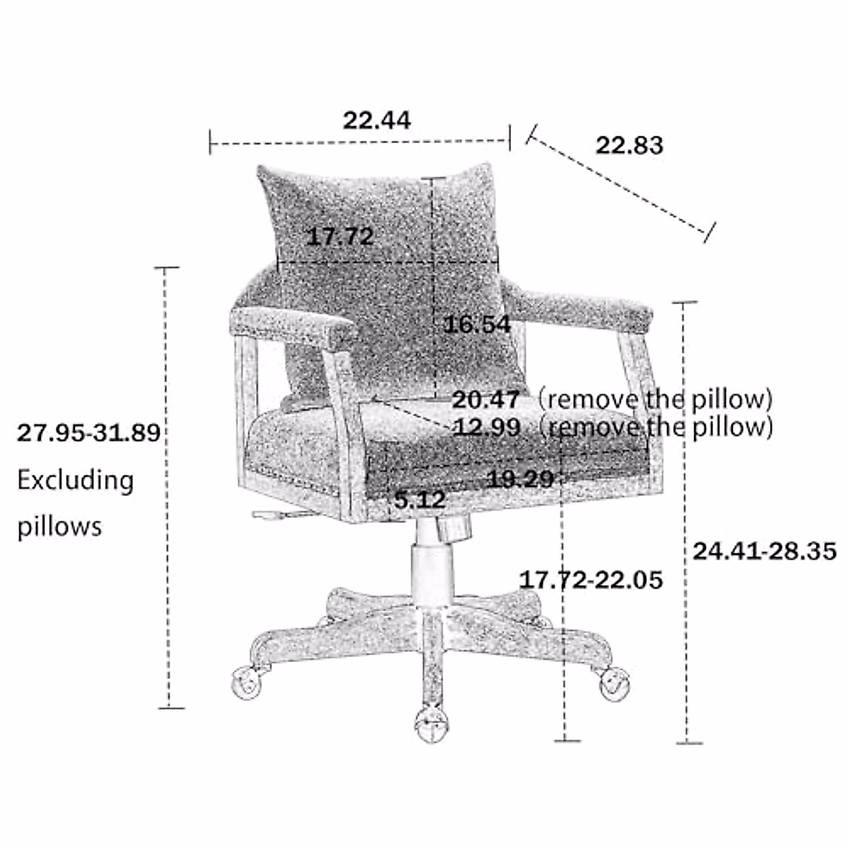 FRITHJILL Swivel Home Office Chair with Adjustable Seat Height and Boucle Fabric Seat, Ergonomic Study Chair with Wheels, Black